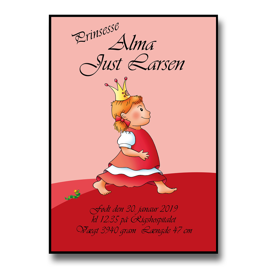 Fødselsplakat - pige - trykt personligt med navne - Min Personlige Gave